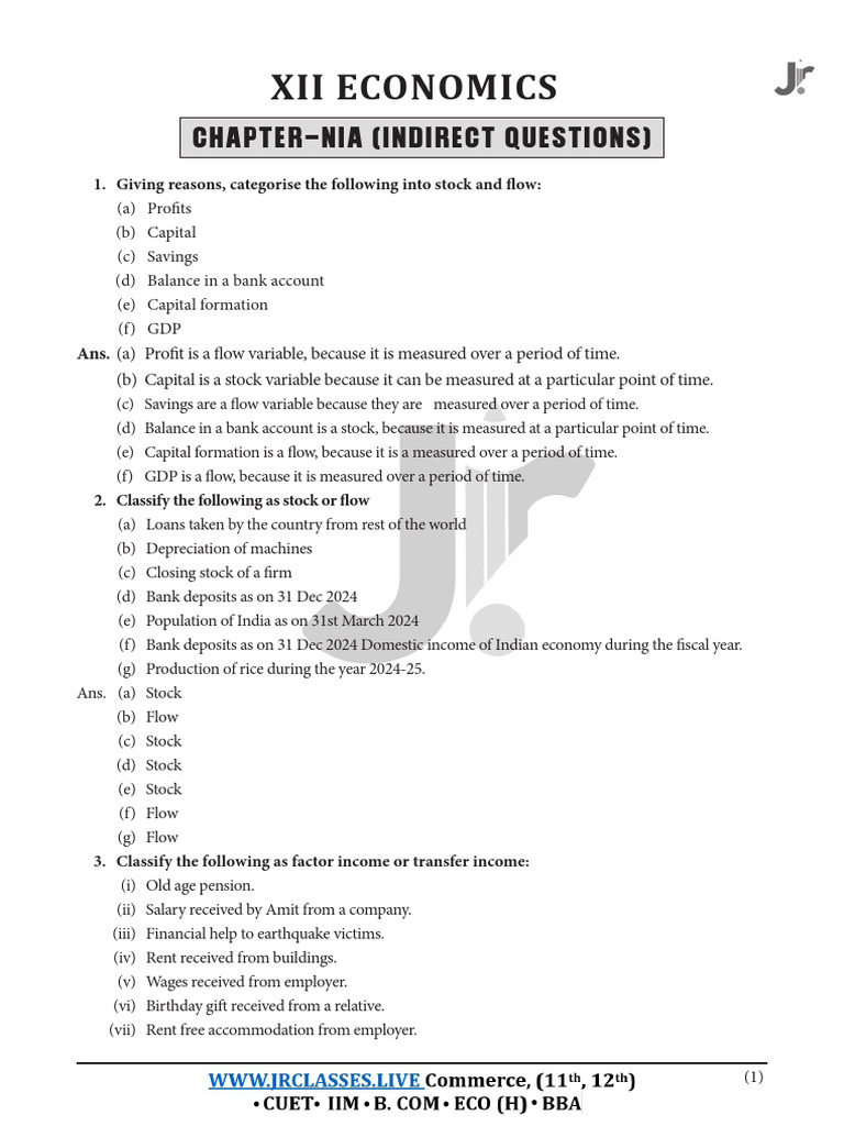 XII Eco - NIA (Indirect Questions) | PDF | Gross Domestic Product | Measures Of National Income ...