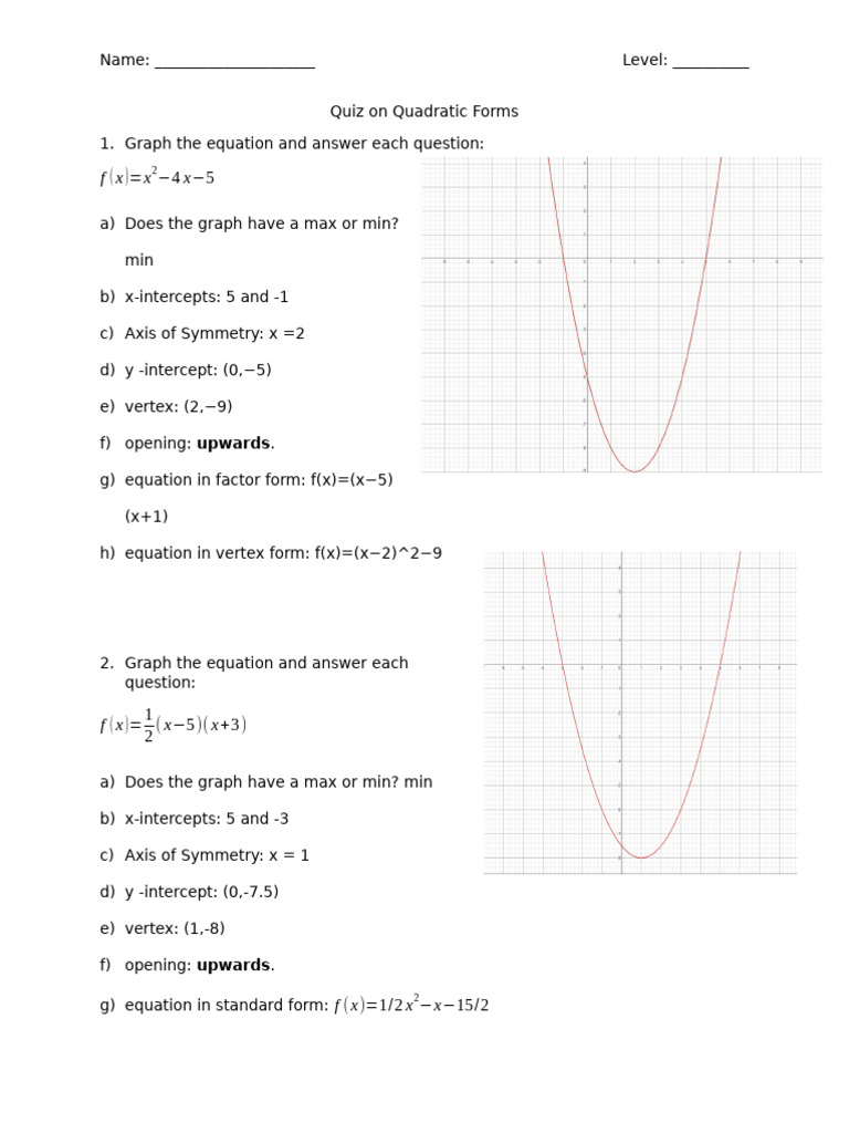 Quiz On Quadratic Forms | PDF
