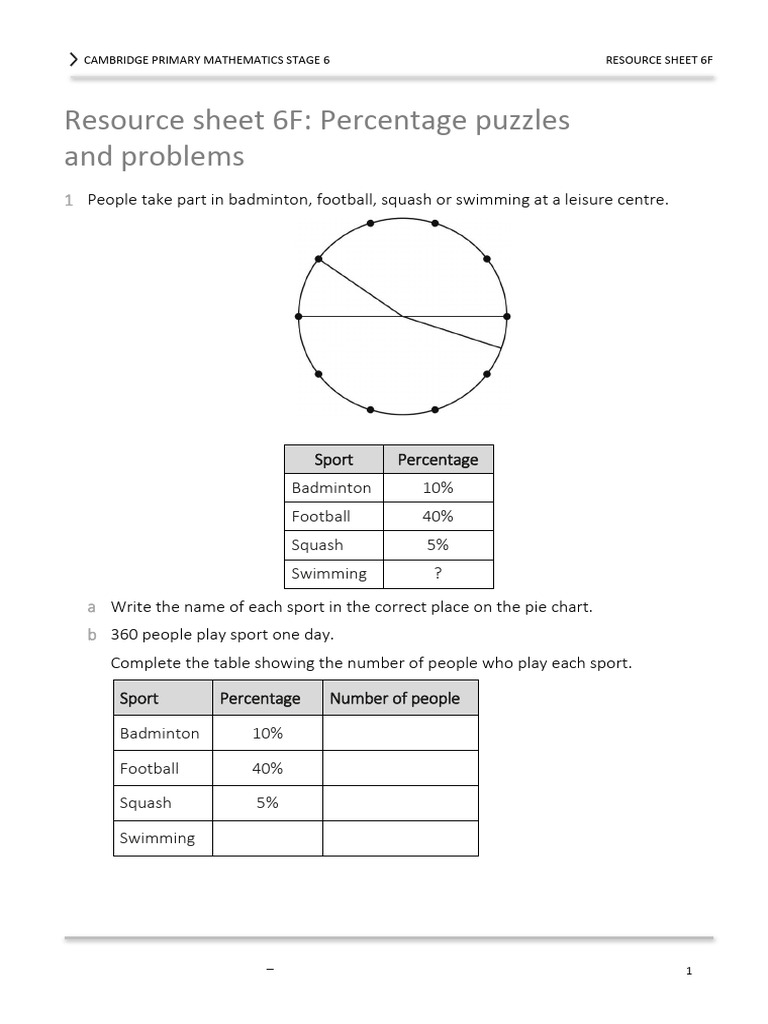 Percentage Puzzles for Stage 6 Math | PDF