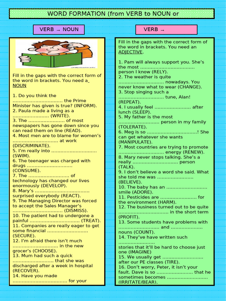 Word Formation From Verb To Noun or Adjective - 17792 | PDF | Adjective | Verb