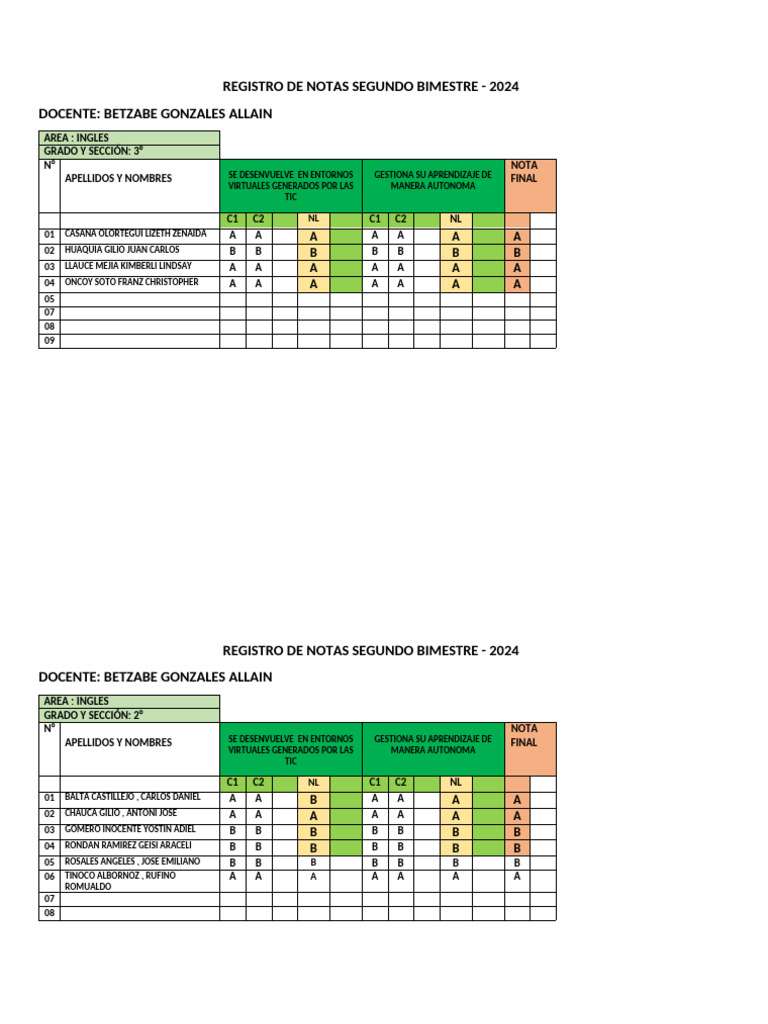 Registro Tics Segundo Bimestre | PDF
