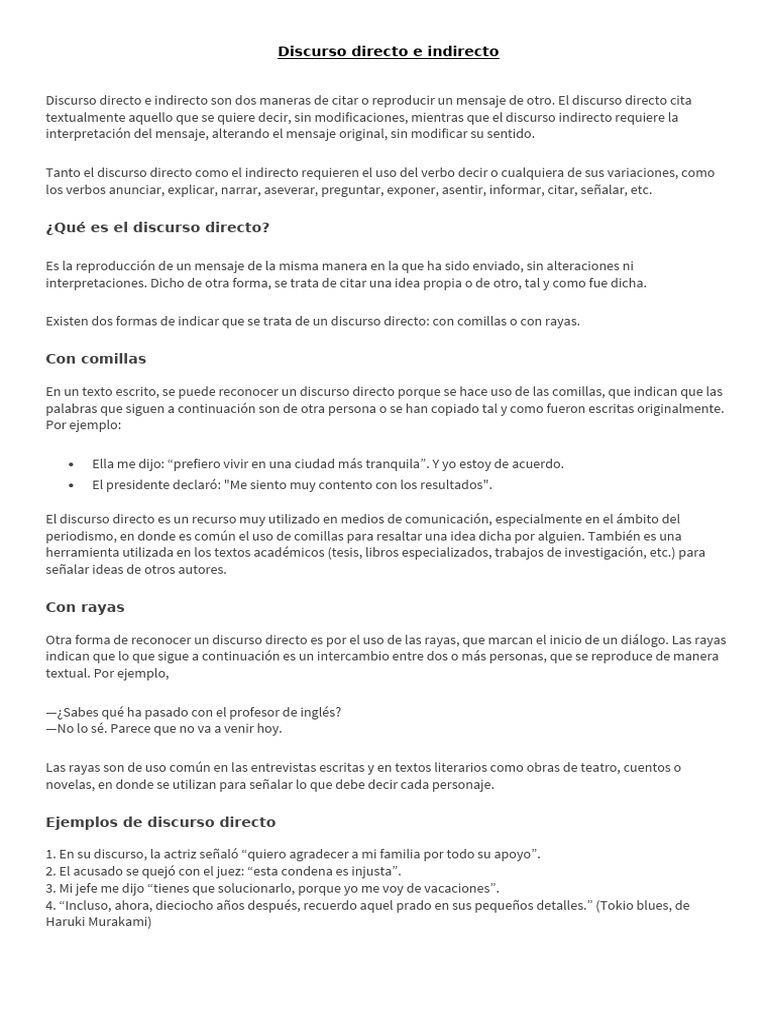 Discurso Directo e Indirecto | PDF | Comillas