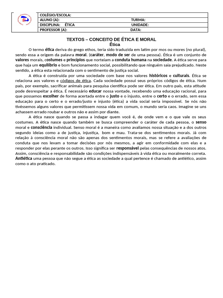 Ética e Moral: Conceitos e Importância | PDF | Moralidade | Definição