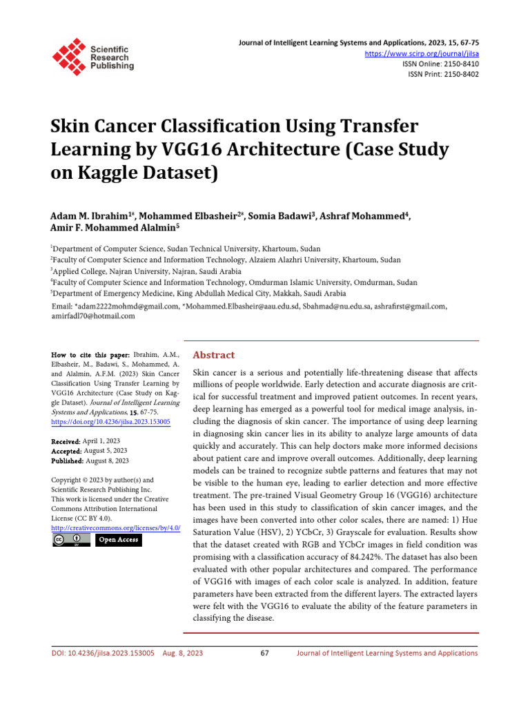 Skin Cancer Classification Using Transfer Learning | PDF | Learning | Applied Mathematics