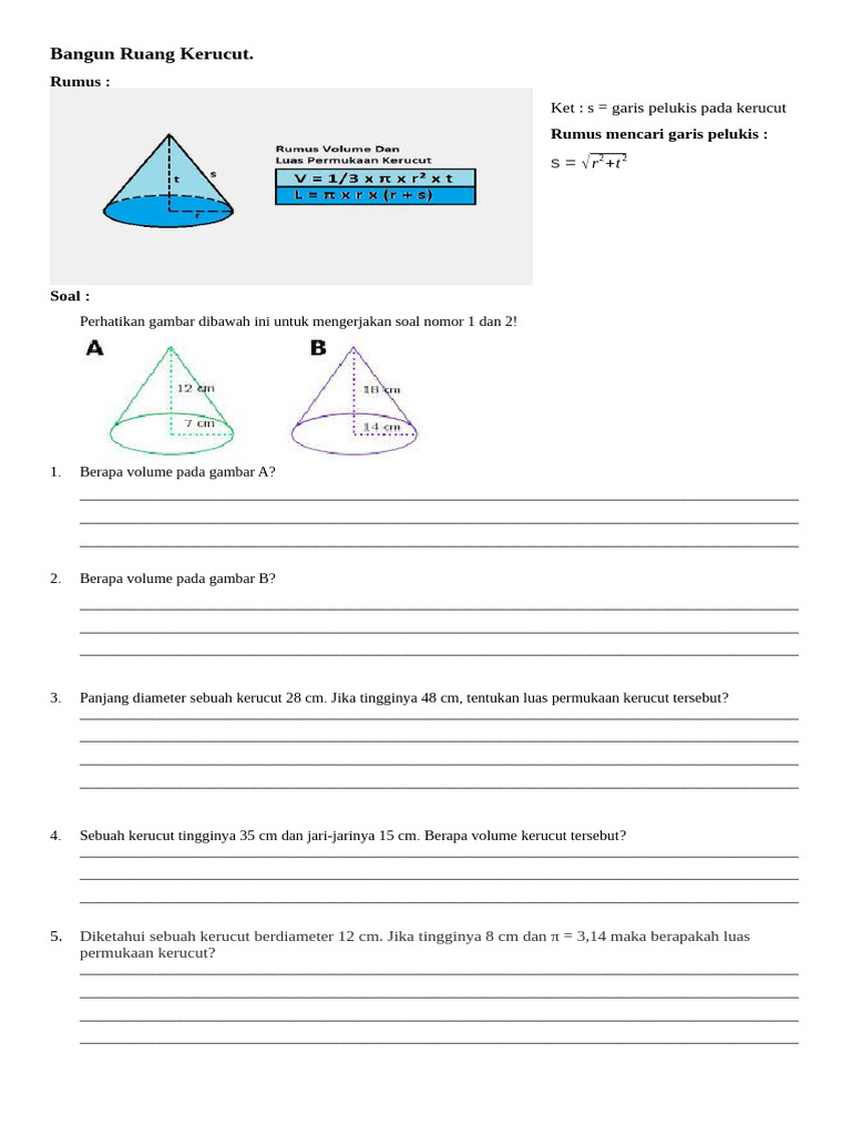 Latihan Soal Bangun Ruang Kerucut | PDF