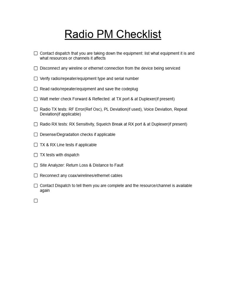 Radio PM Checklist | PDF