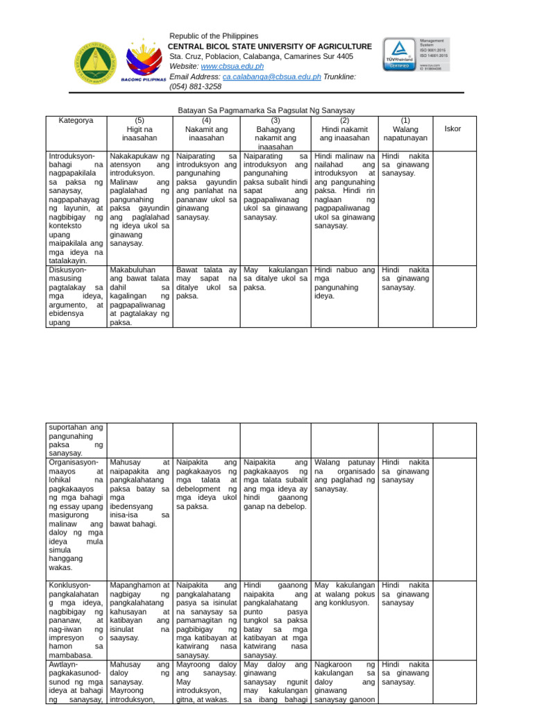 Batayan Sa Pagmamarka | PDF