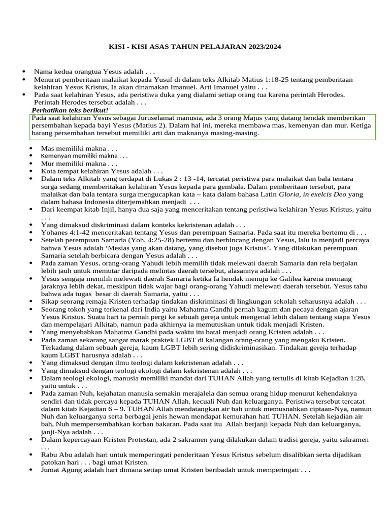 Kisi - Kisi Soal ASAS | PDF