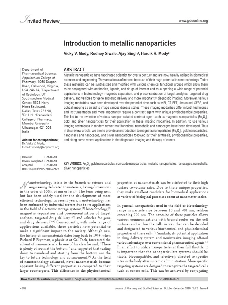 Introduction to Metallic Nanoparticles | PDF | Nanoparticle | Medical ...