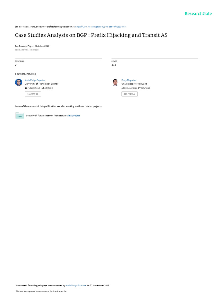 Case Study Analysis on BGP - Prefix Hijacking and Transit AS | PDF | Internet Standards | Computing