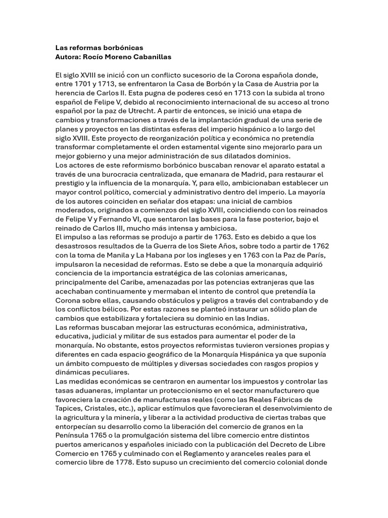Reformas Borbónicas en el Siglo XVIII | PDF | Imperio español | Comercio