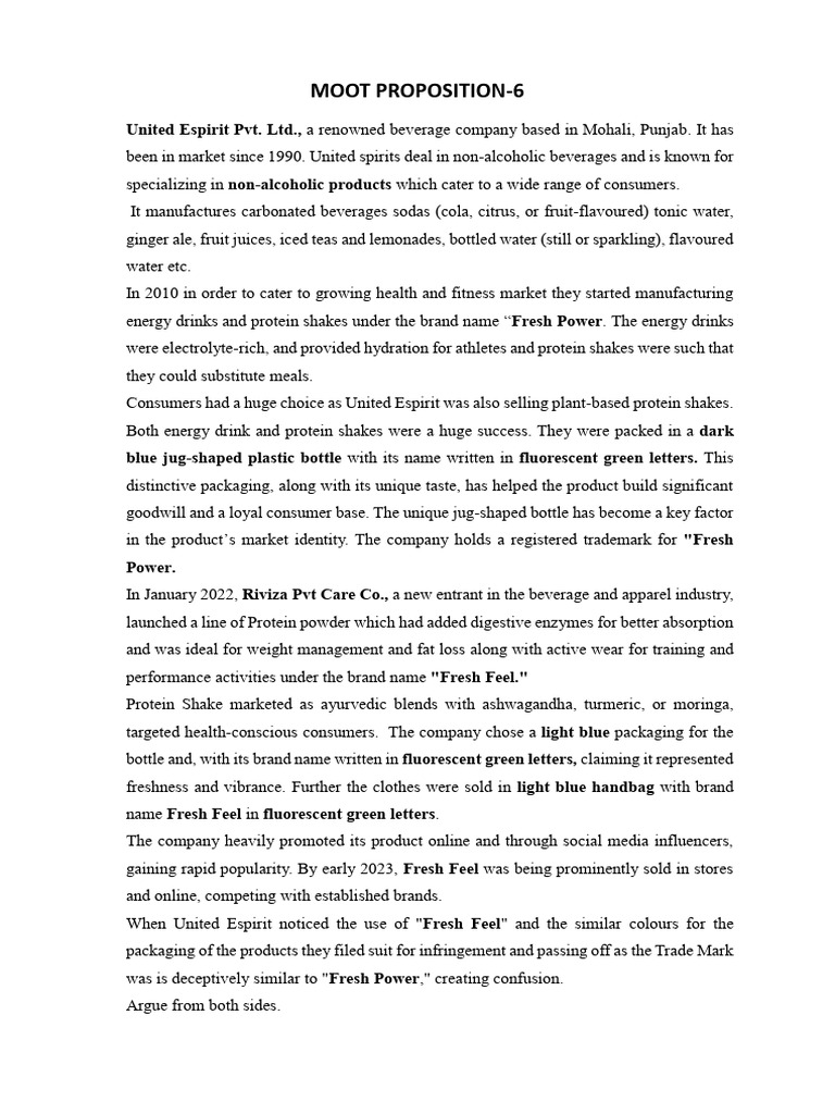 Moot Proposition - 6 - Final | PDF | Drink | Soft Drink