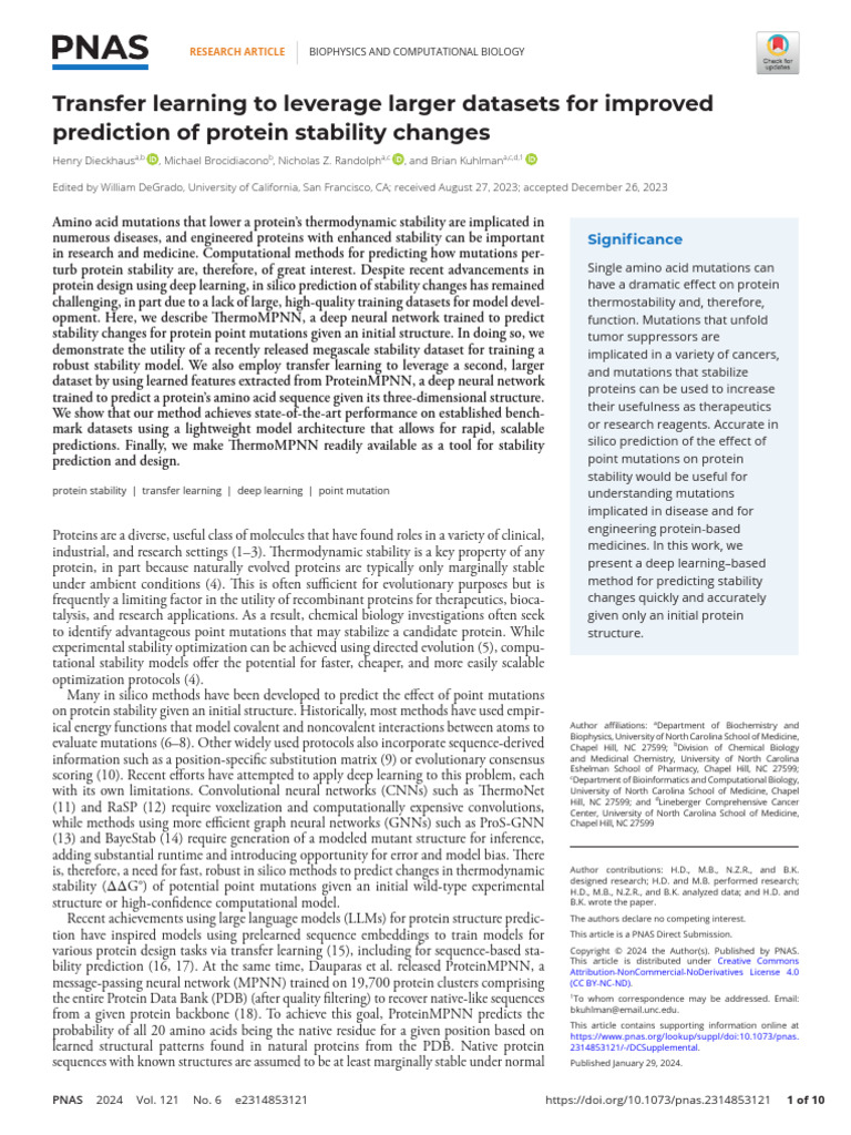 Transfer Learning To Leverage Larger Datasets For Improved Prediction of Protein Stability ...