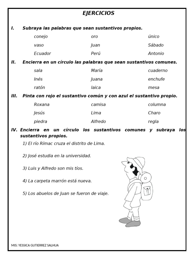 Ejercicios de Sustantivos Propios y Comunes | PDF