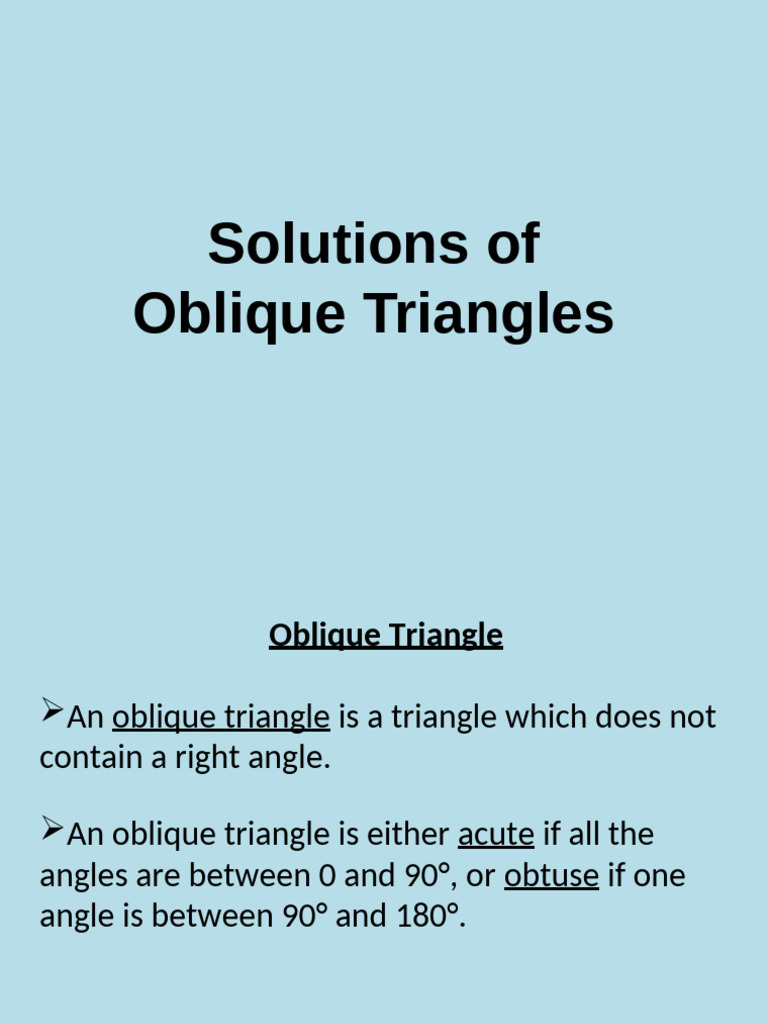 8 - Solutions of Oblique Triangles | PDF | Trigonometric Functions ...