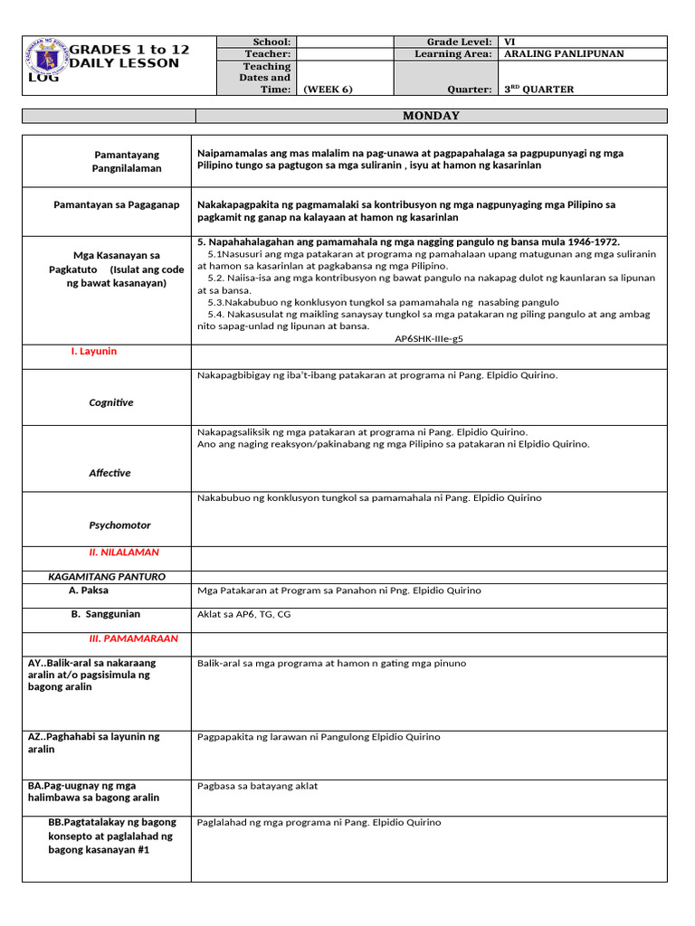 AP DLL q3 week 6 | PDF