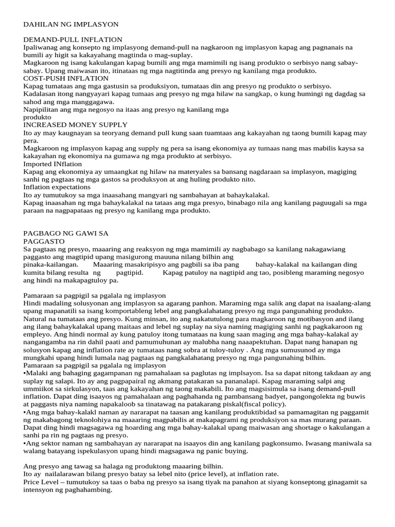 Dahilan NG Implasyon | PDF