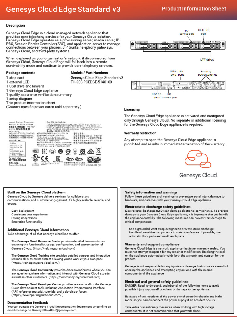 Genesys Cloud Edge Standard V3 Product Info Sheet | PDF | Cloud ...