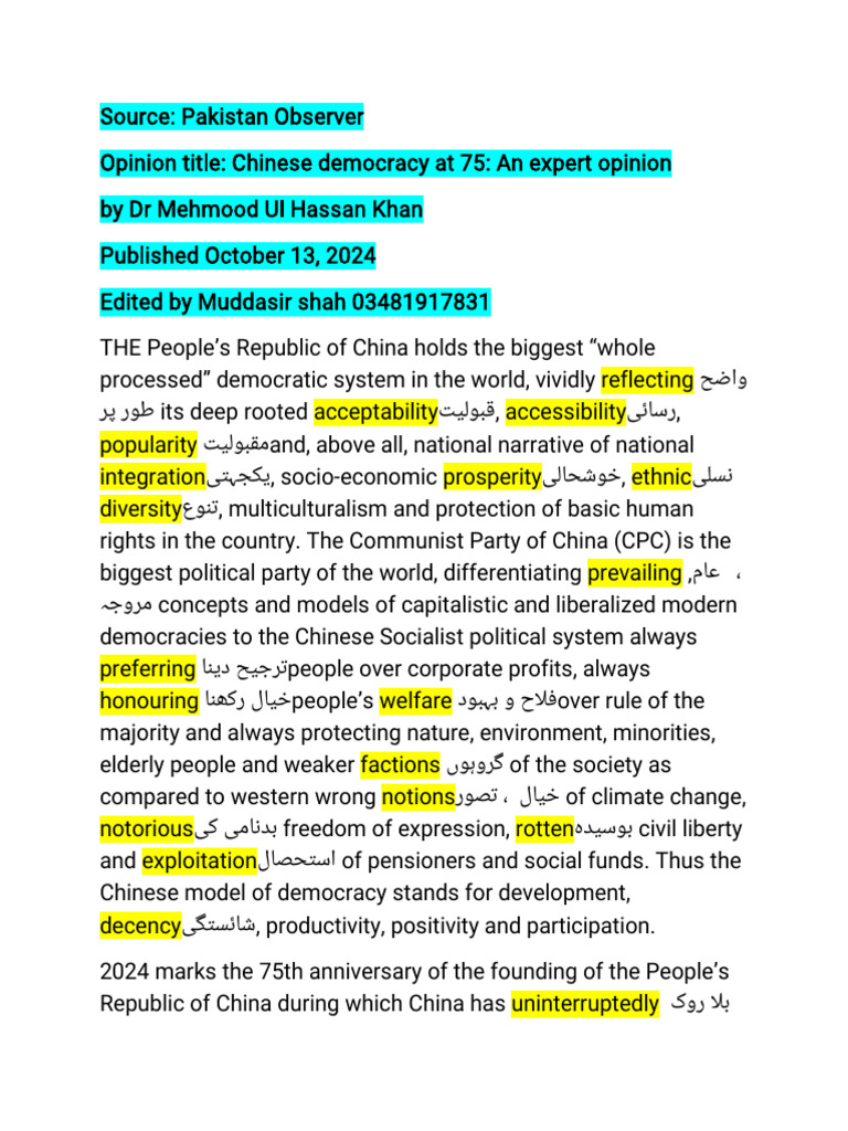 Oct 13 Chinese Democracy at 75 An Expert Opinion | PDF | Taxes | Democracy