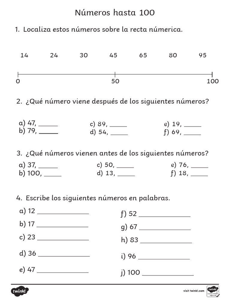 Ficha de Actividad Numeros Del 1 Al 100 Twinkl Font | PDF