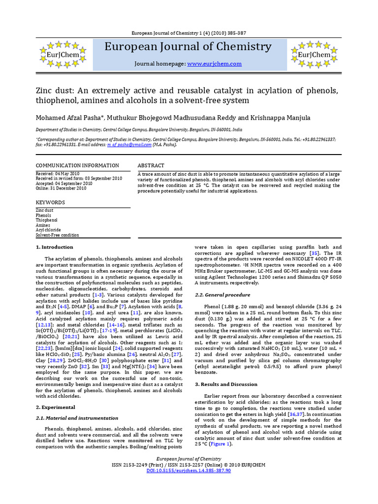 Zinc Dust An Extremely Active and Reusab | PDF | Ester | Chemical Reactions