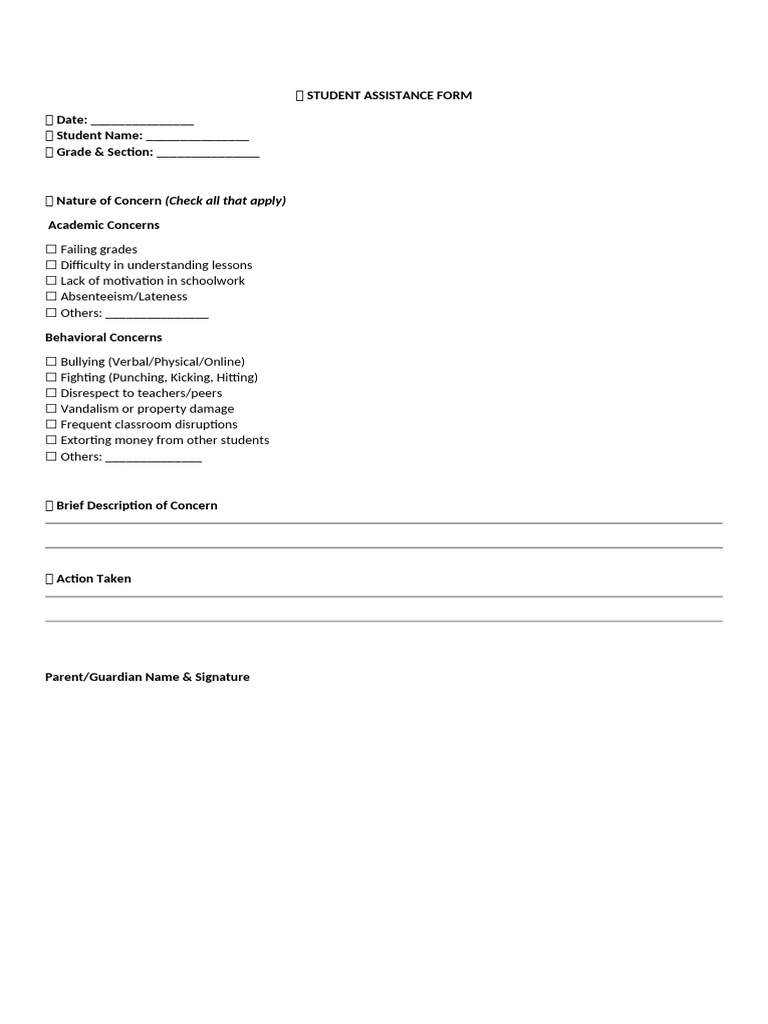 ? Student Assistance Form | PDF