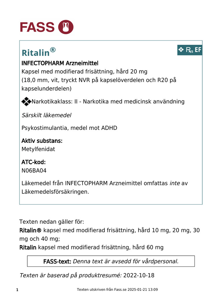 Ritalin: Texten Utskriven Från Fass - Se 2025-01-21 13:09 1 | PDF