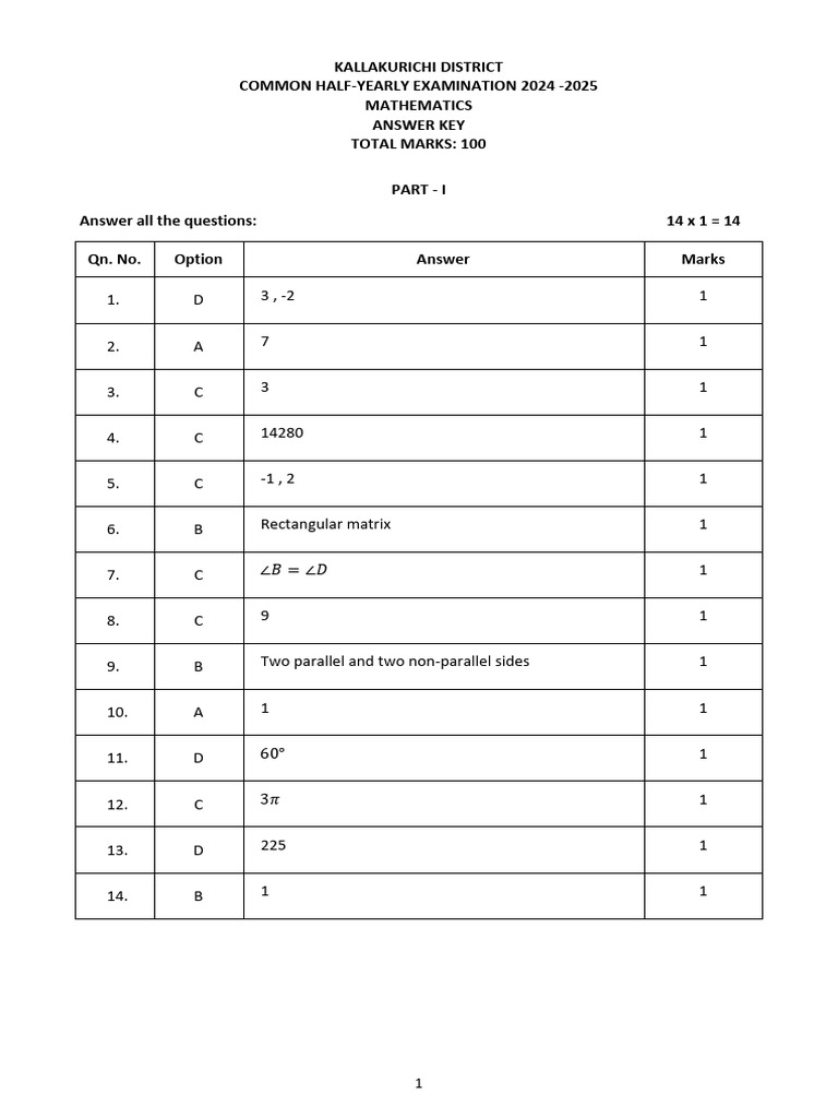 Half-Yearly-2024 10th Maths EM Answer Key | PDF | Circle | Perpendicular