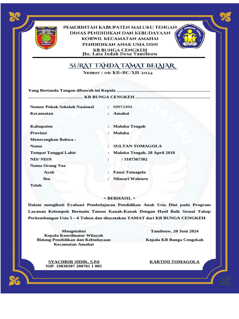 Surat Tanda Tamat Belajar | PDF