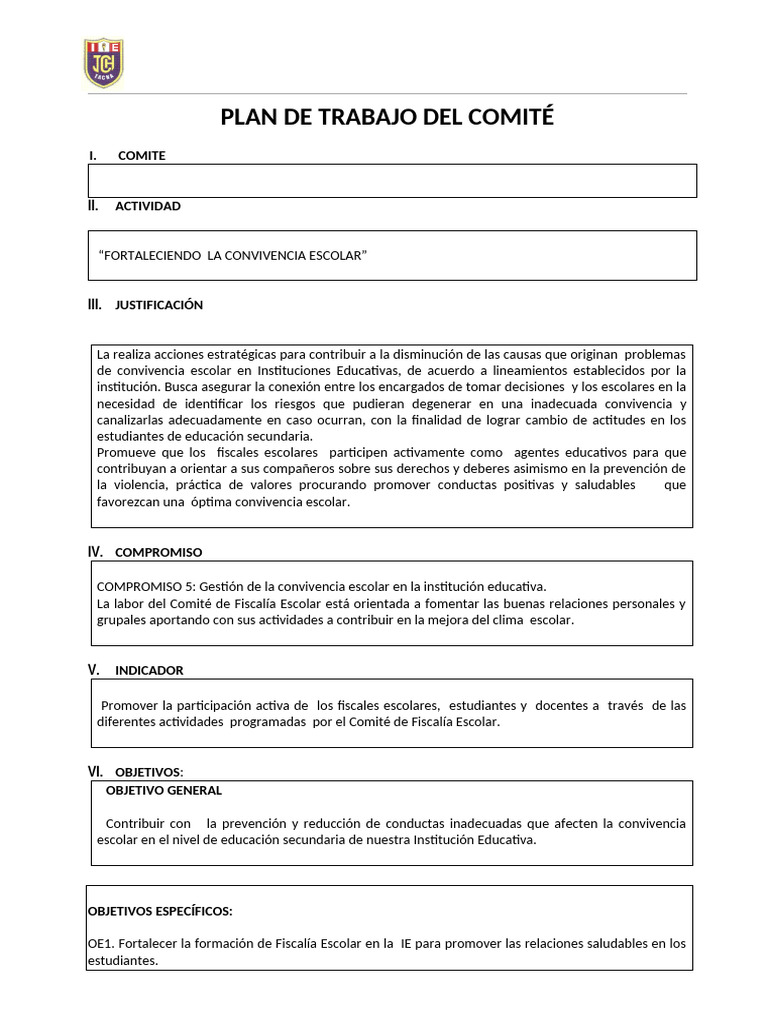 PLAN DE TRAB. FISCALÍA ESCOLAR - 2025 Modelo | PDF | Escuelas