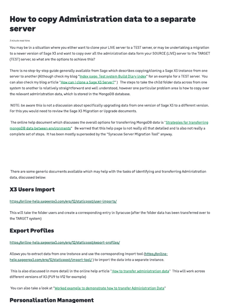 How To Copy Administration Data To A Separate Server | PDF