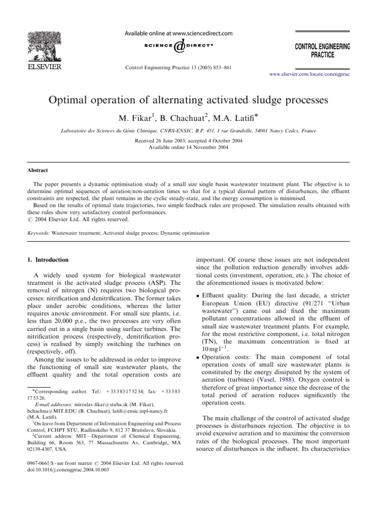06-Optimal Operation of Alternating Activated Sludge Processes | PDF | Sewage Treatment ...