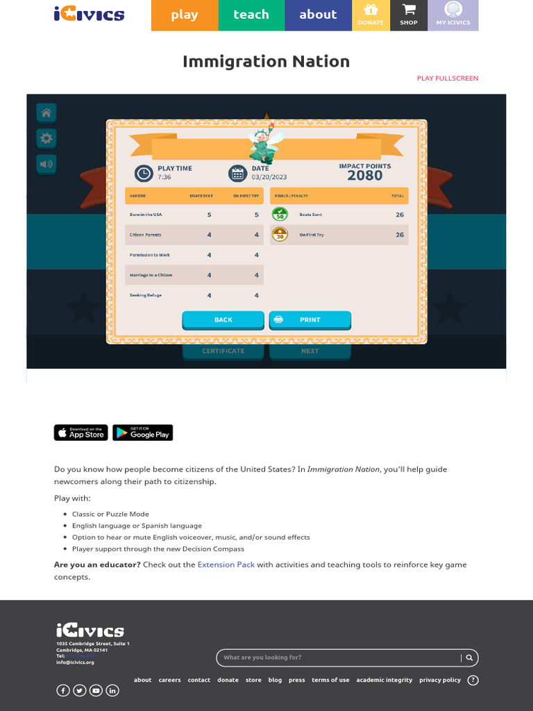 Play Immigration Nation - Immigration Simulation Game Icivics | PDF