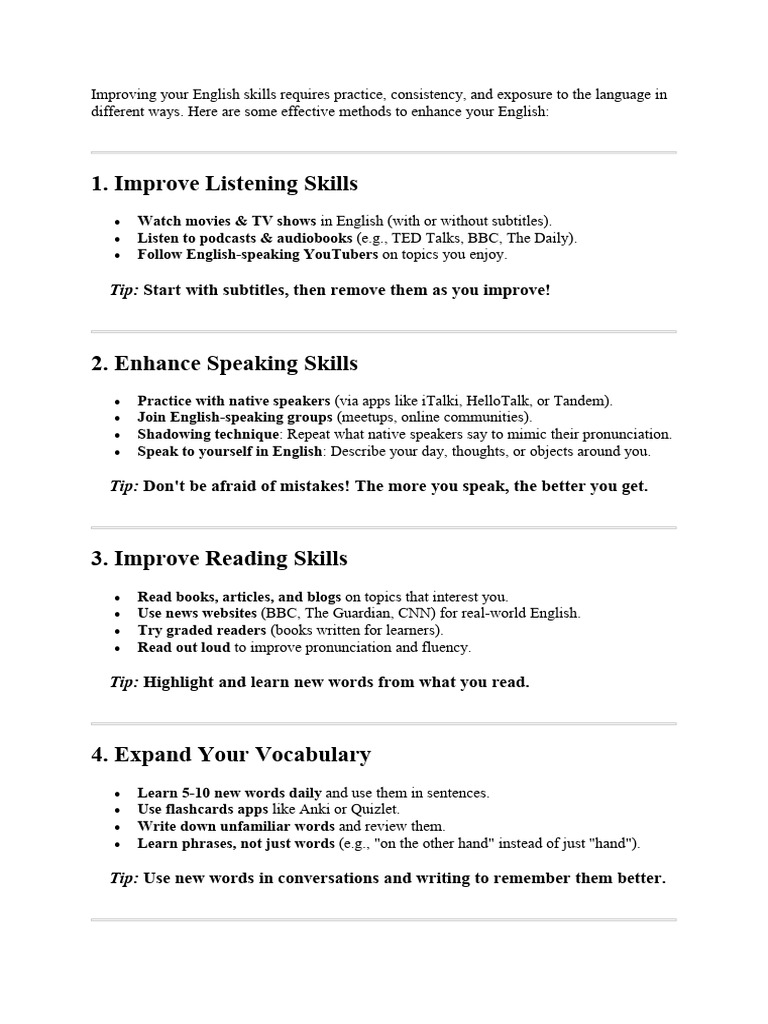 Effective Strategies to Improve English Skills | PDF | English Language ...