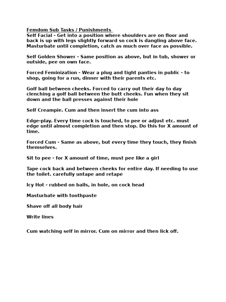 Fem Dom Tasks Punishments | PDF