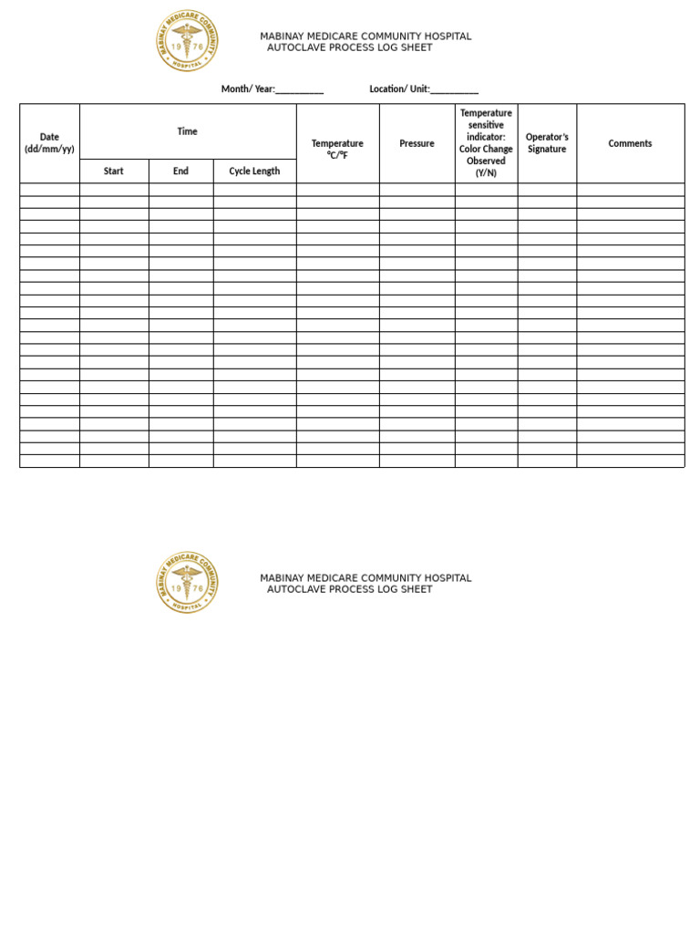 Autoclave Log Sheet | PDF