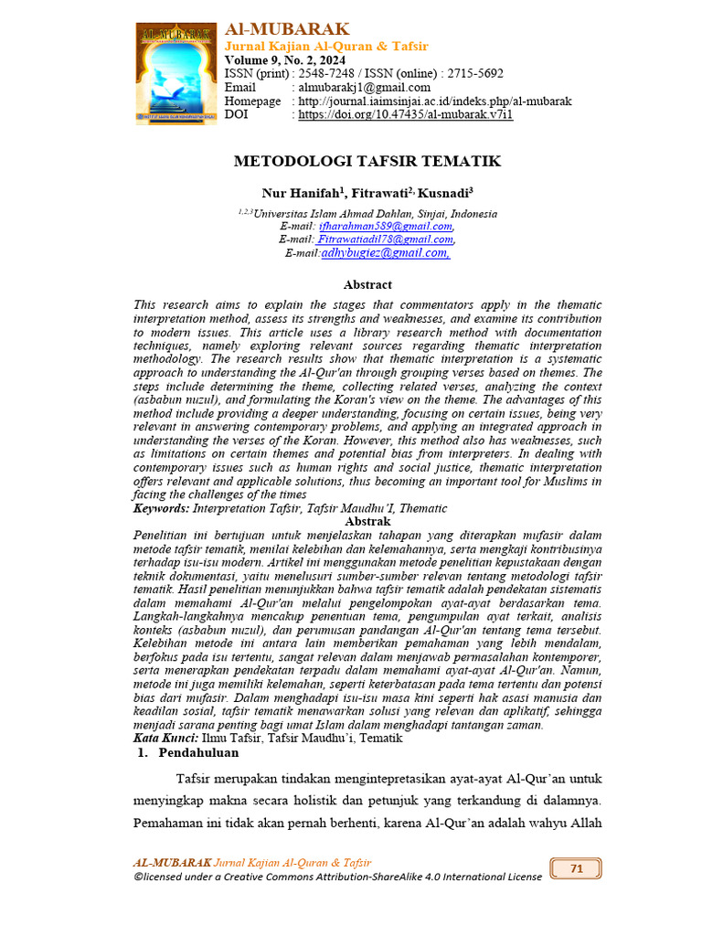 Metodologi Tafsir Tematik | PDF