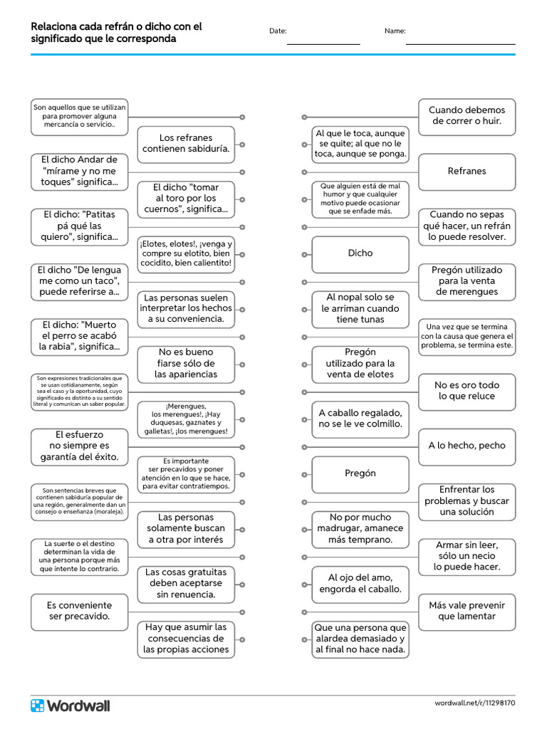 Relaciona Cada Refrán o Dicho Con El Significado Que Le Corresponda ...