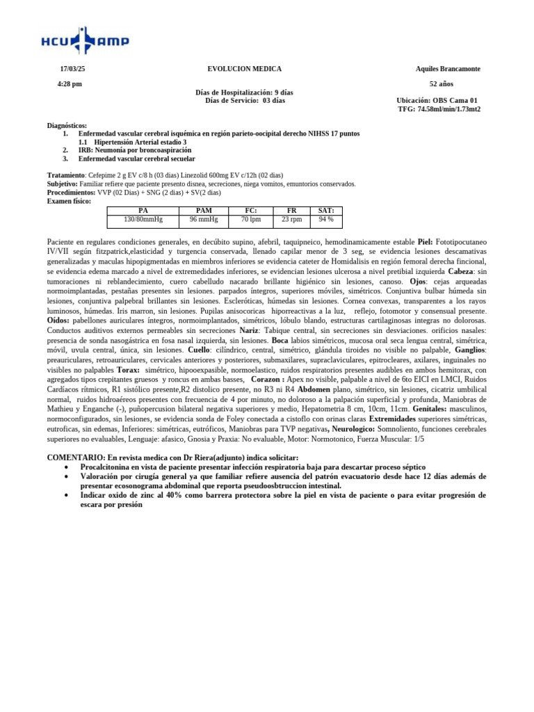 Evolución médica y tratamiento hospitalario | PDF | Corazón | Abdomen