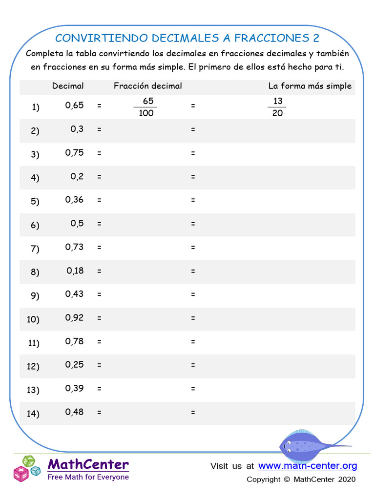 Converting Decimals To Fractions 2 Questions | PDF
