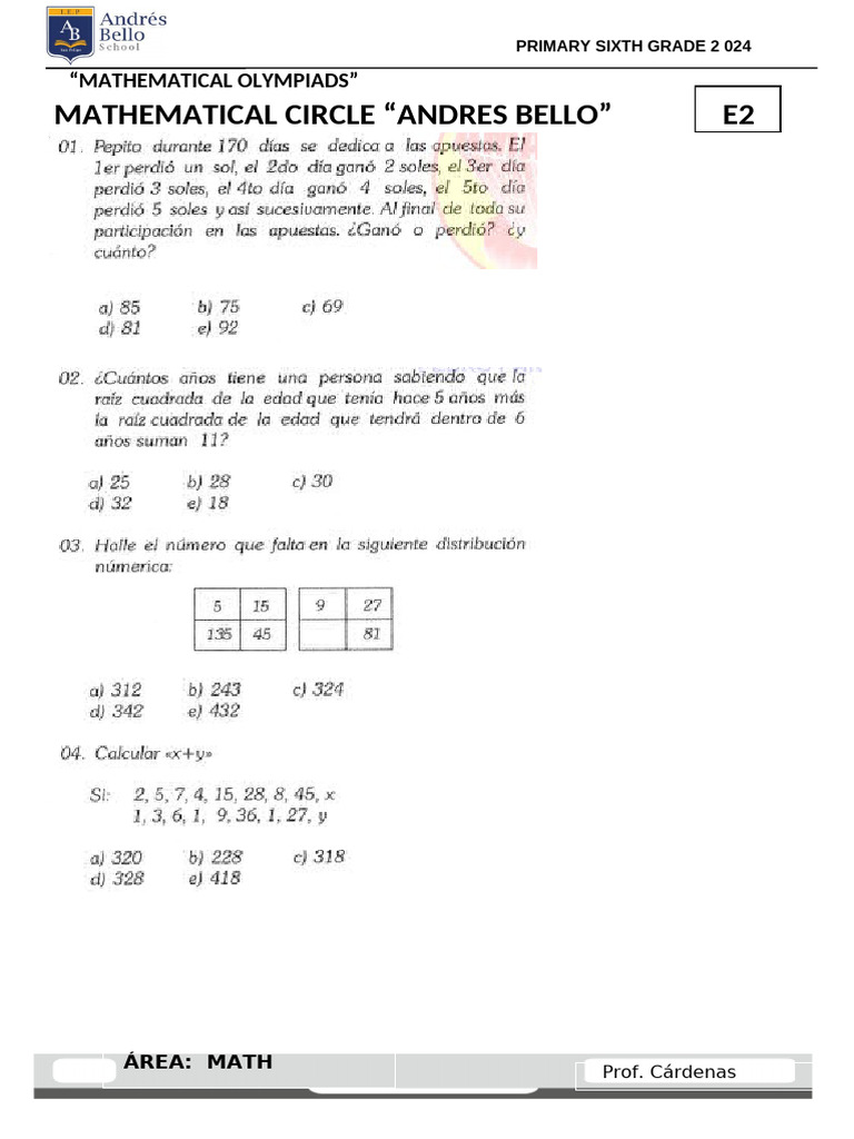 6to G Matematica C Rculo Matematico A B Ficha 3 E2 | PDF