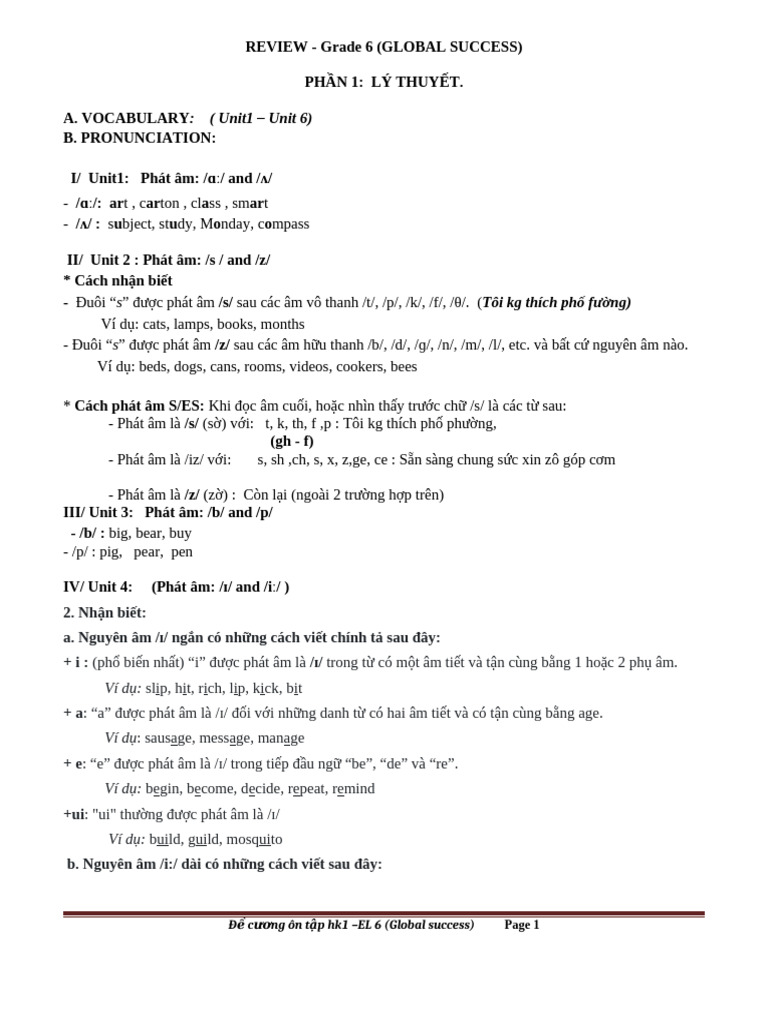 ĐỀ CƯƠNG 6 HK1 | PDF