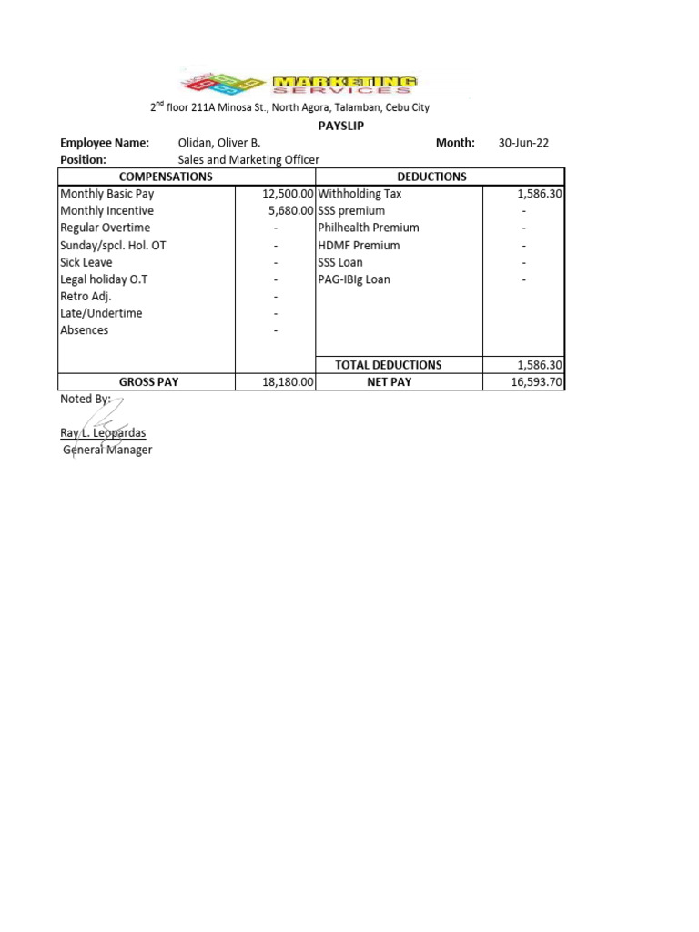 Employee Payslip Summary for Oliver Olidan | PDF