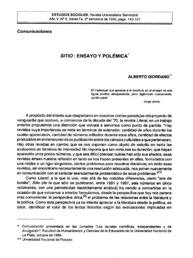 GIORDANO, Alberto - Sitio Ensayo y Polemica (Articulo) - PDF - Adobe ...