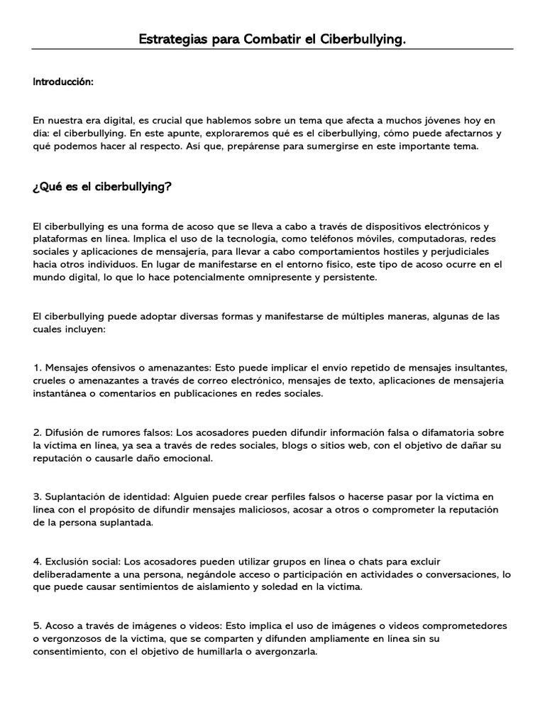 Estrategias para Prevenir el Ciberbullying | PDF | Acoso cibernético ...