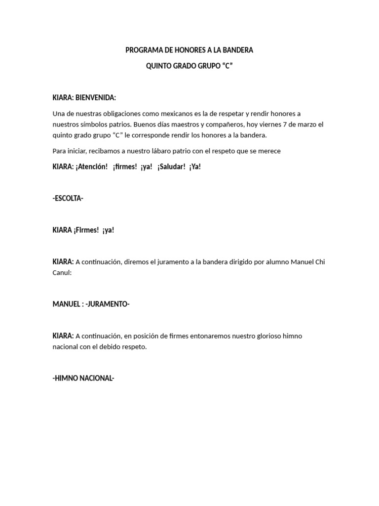 PROGRAMA DE HONORES A LA BANDERA_QUINTO GRADO | PDF