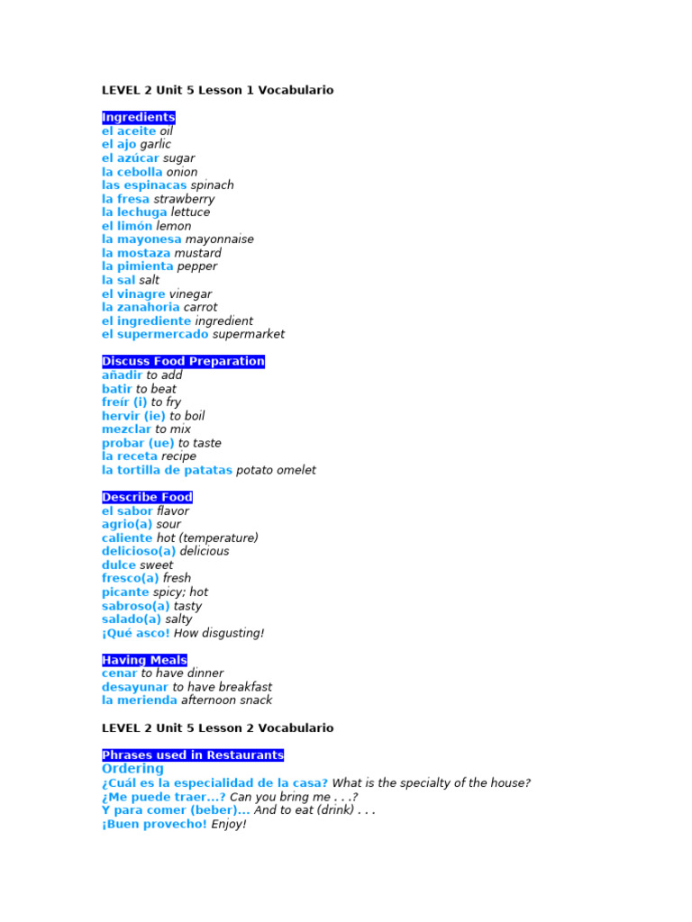 SP 2 Vocab Unit 5 | PDF