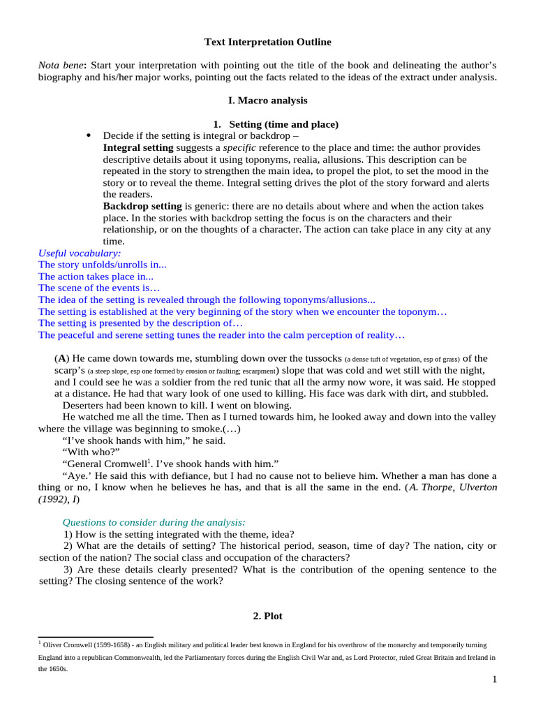 Text Interpretation Outline 2021 | PDF | Narration | Plot (Narrative)