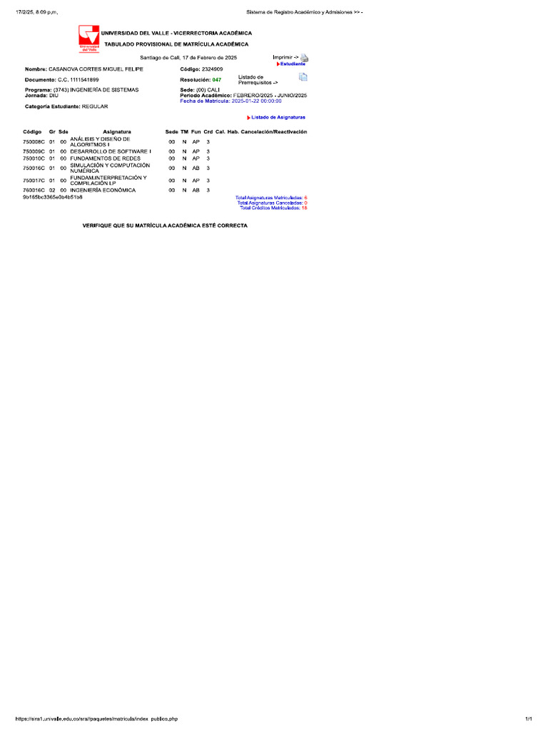 Tabulado Semestre 5 | PDF