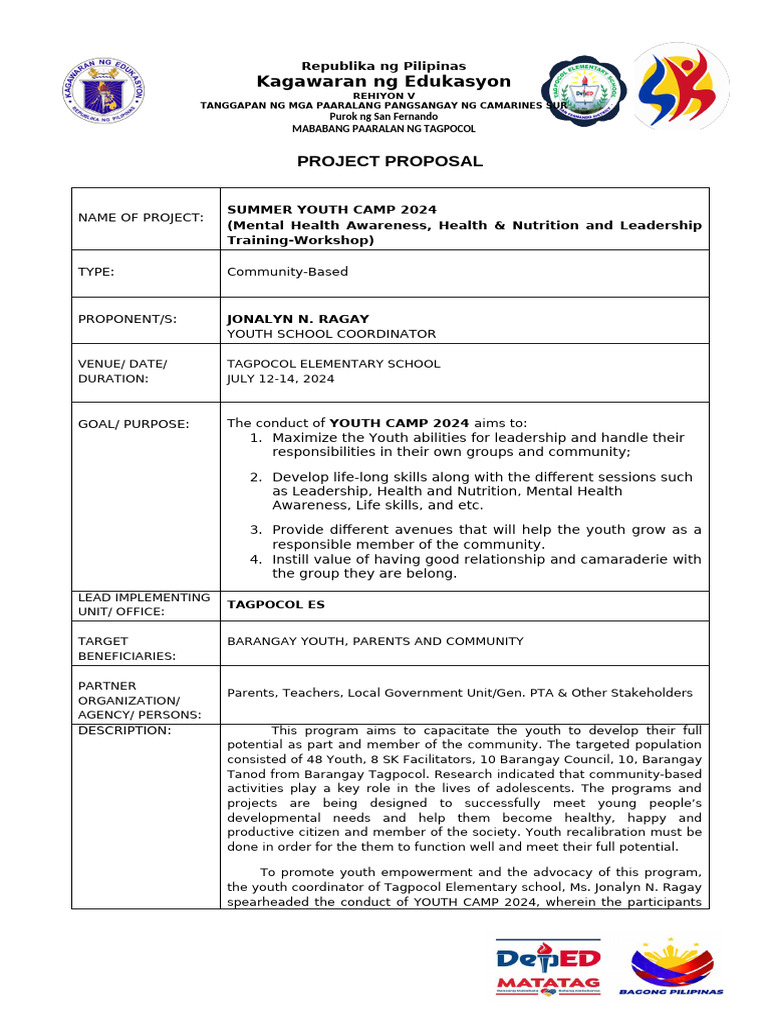 Summer Youth Camp 2024 Proposal | PDF
